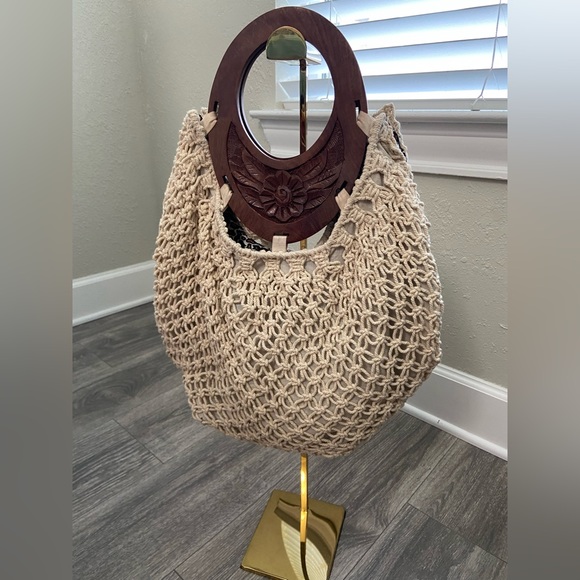 Arden B | Bags | Vintage Arden B Crochet Bag With Gorgeous Wooden ...